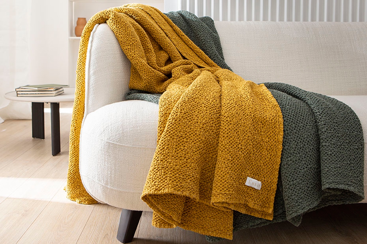 Couvre-lit coton stonewashed tissage gaufré SONGE - ESSIX