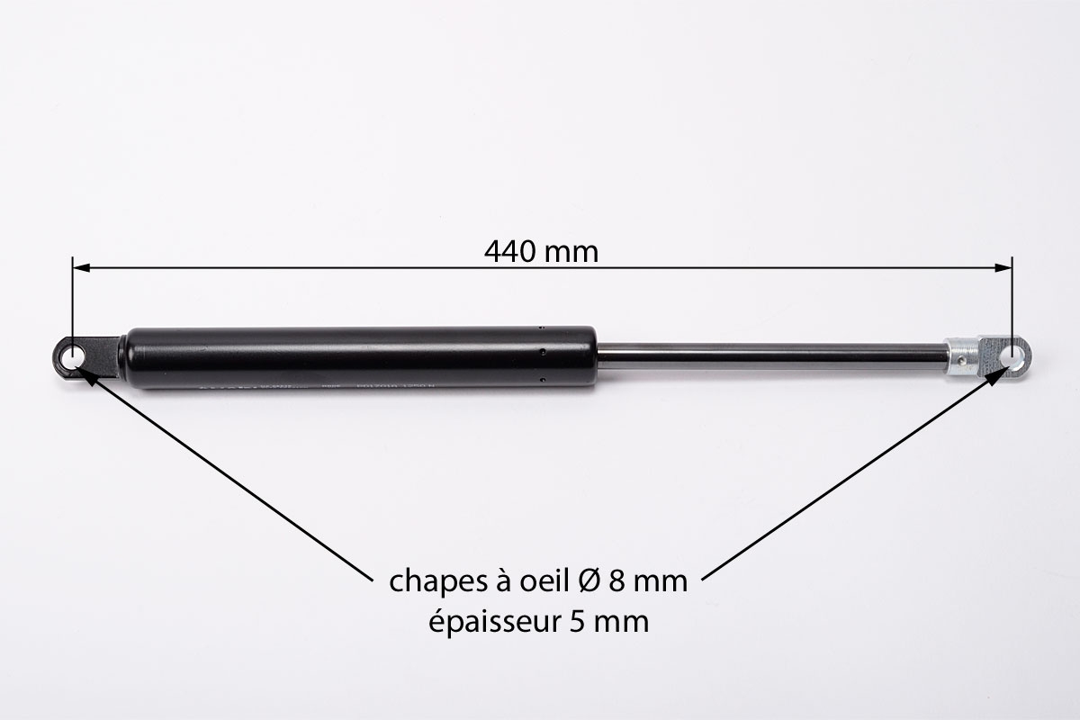 Vérins gaz à oeil de 8 mm longueur 440 mm
