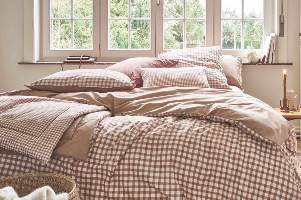 Linge de lit coton VICHY beige de ESSIX