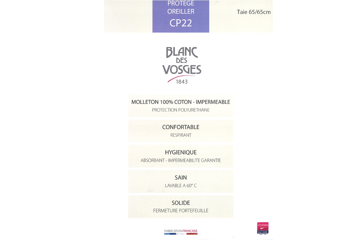 Sous-taie imperméable CP22 - BLANC DES VOSGES